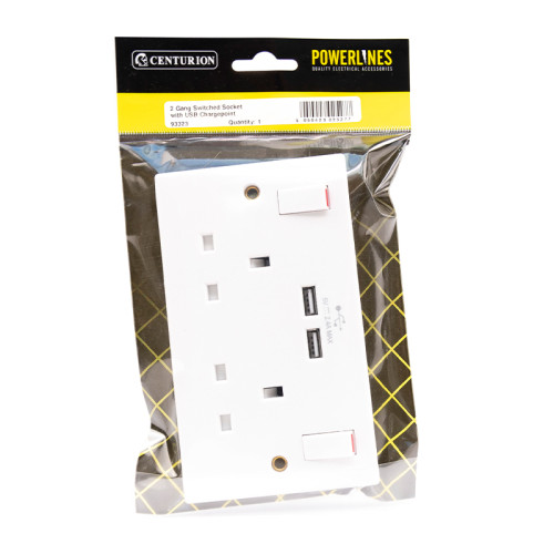Powerlines® 2 Gang Switched Socket with USB - Powered by Trade